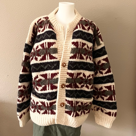 Vintage | Sweaters | Vintage Indian Weavings 0 Wool Cardigan Sweater ...